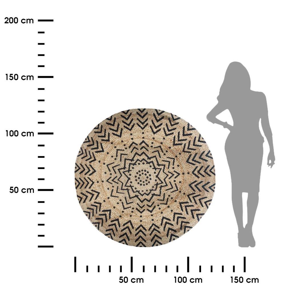 Covor Iuta rotund, Interior / Exterior, 120 cm, Negru / bej, natural ...