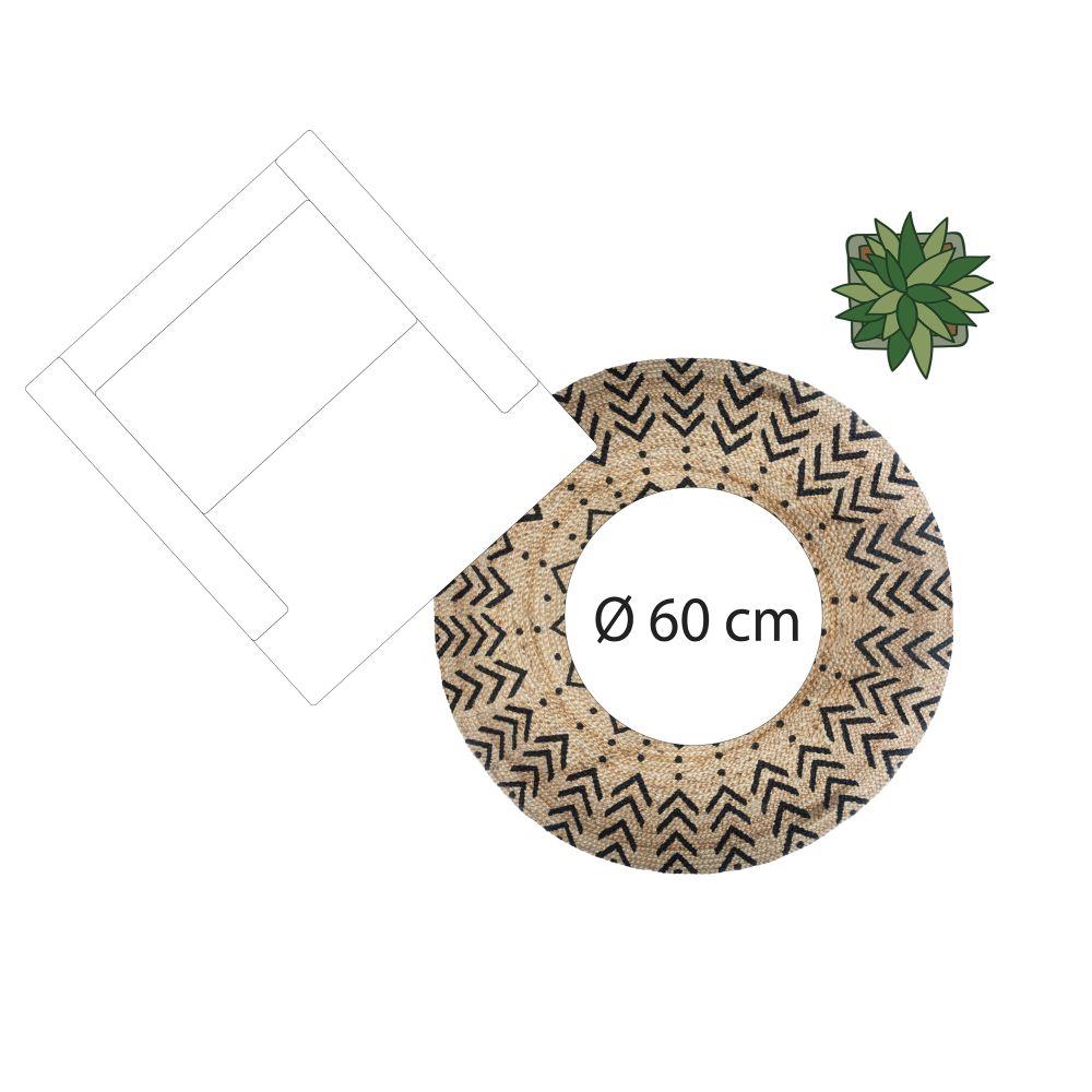 Covor Iuta rotund, Interior / Exterior, 120 cm, Negru / bej, natural ...