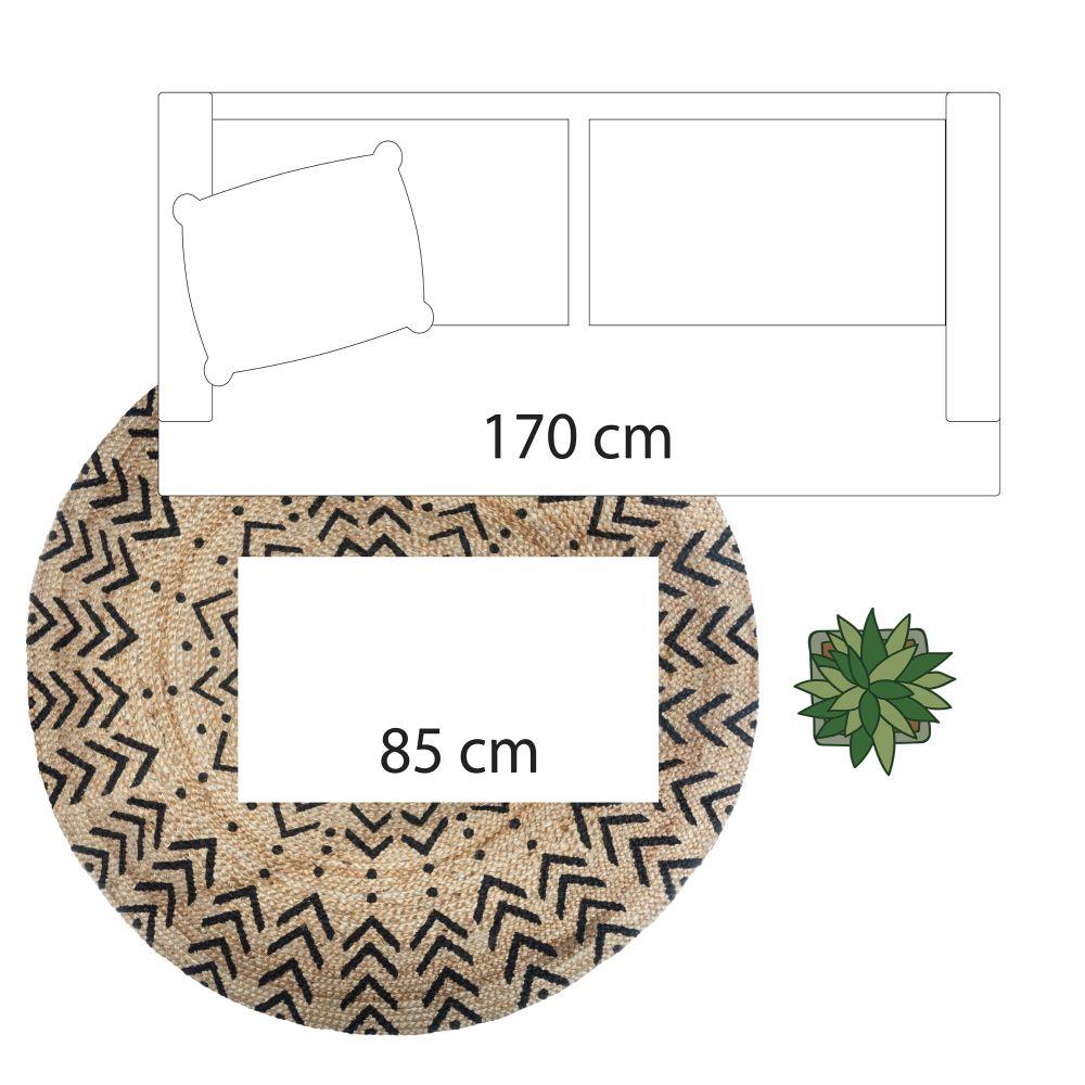 Covor Iuta rotund, Interior / Exterior, 120 cm, Negru / bej, natural ...
